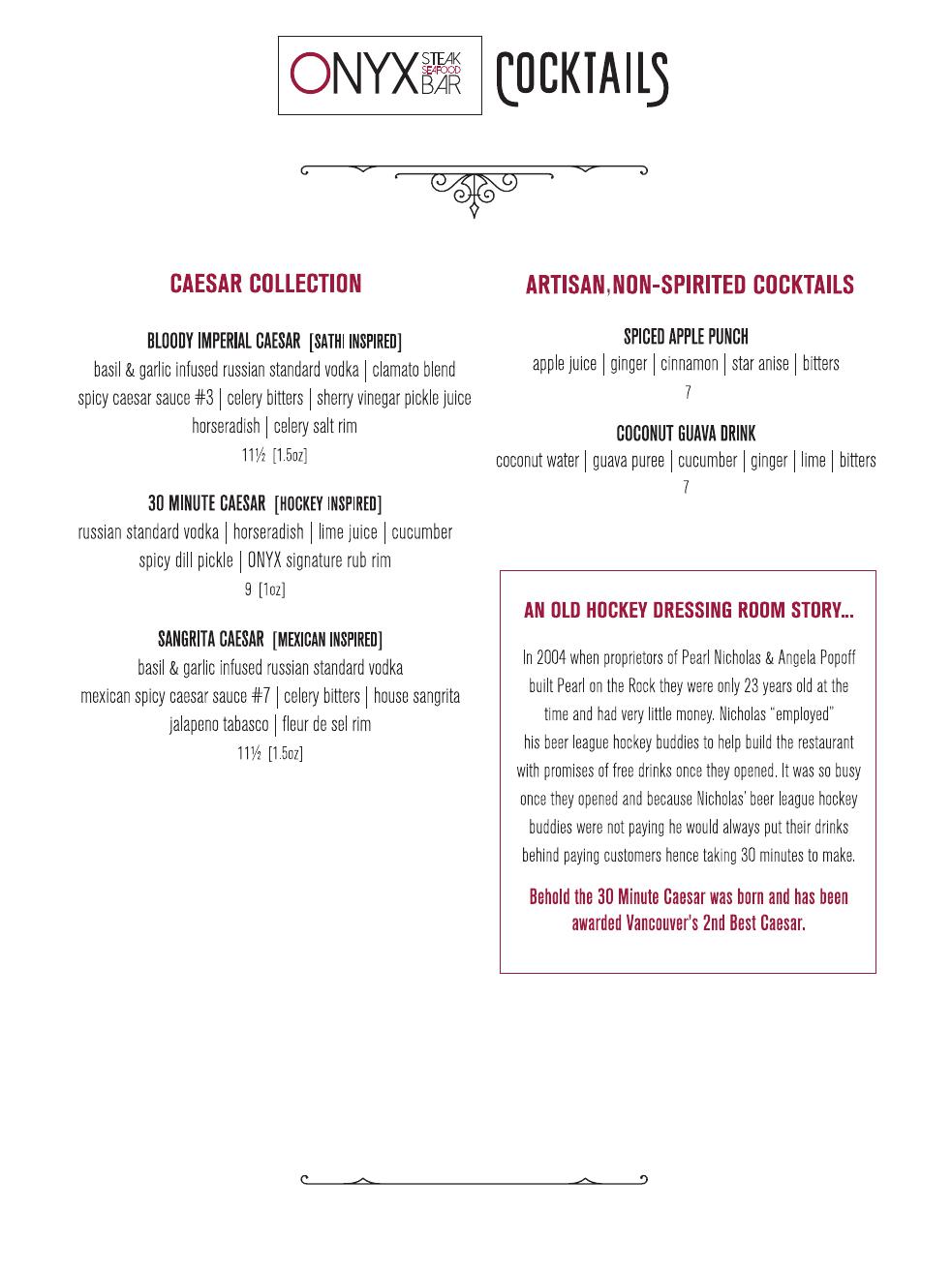 Cocktail List | Onyx Steakhouse